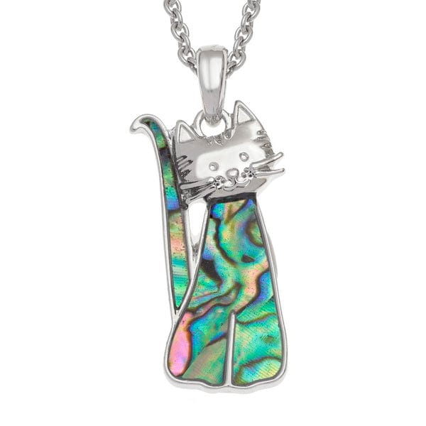 Paua Shell Sitting Cat Necklace — Goldenhands